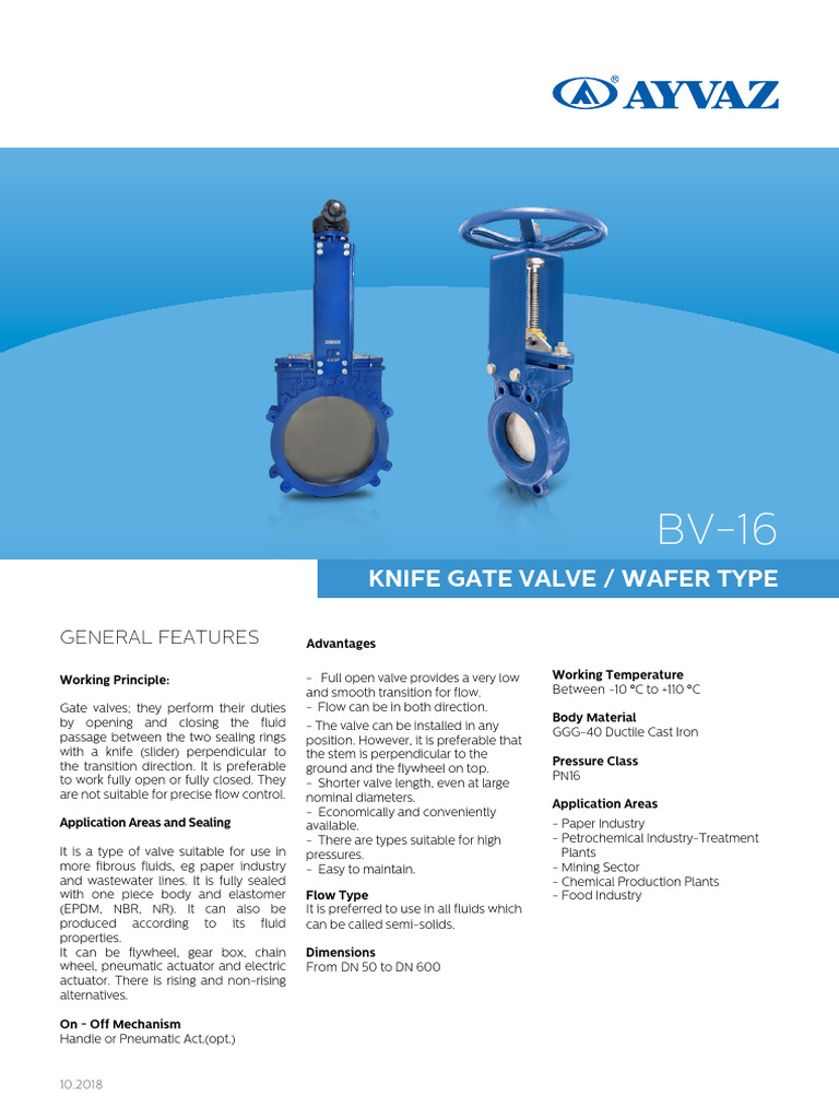 Ayvaz BV-16 Knife Gate Valve | PDF | Valve | Mechanical Engineering