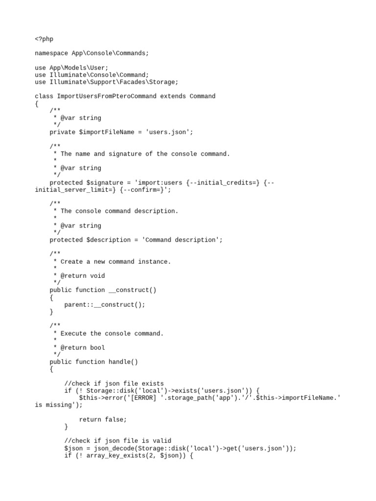 ImportUsersFromPteroCommand PHP | PDF | Json | Computing