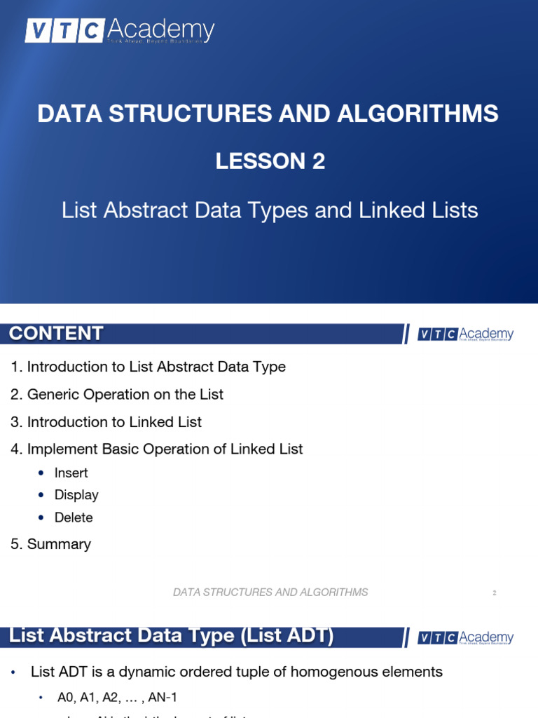 Sem1 Dsa Lesson02 List Abstract Data Types And Linked Lists Pdf