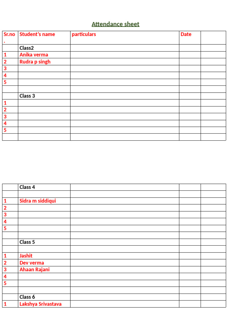 Attendance Sheet 2 | PDF