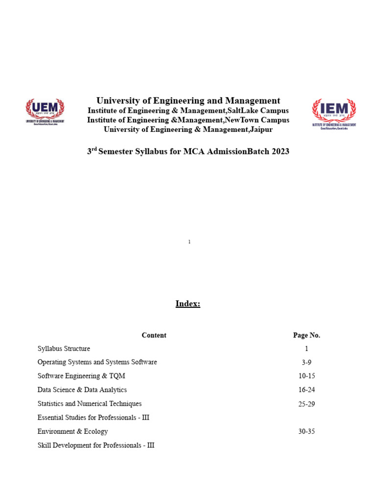 Mca 3rd Sem Syllabus Booklet | PDF | Data Science | Operating System