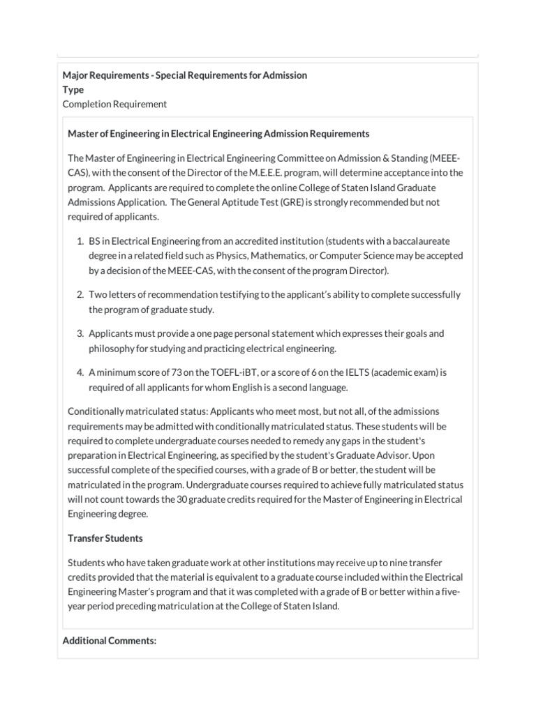 Master of Engineering Completion Requirement | PDF