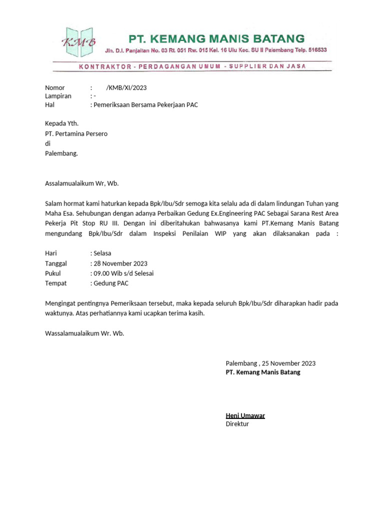 Undangan Inspeksi WIP KPKR | PDF
