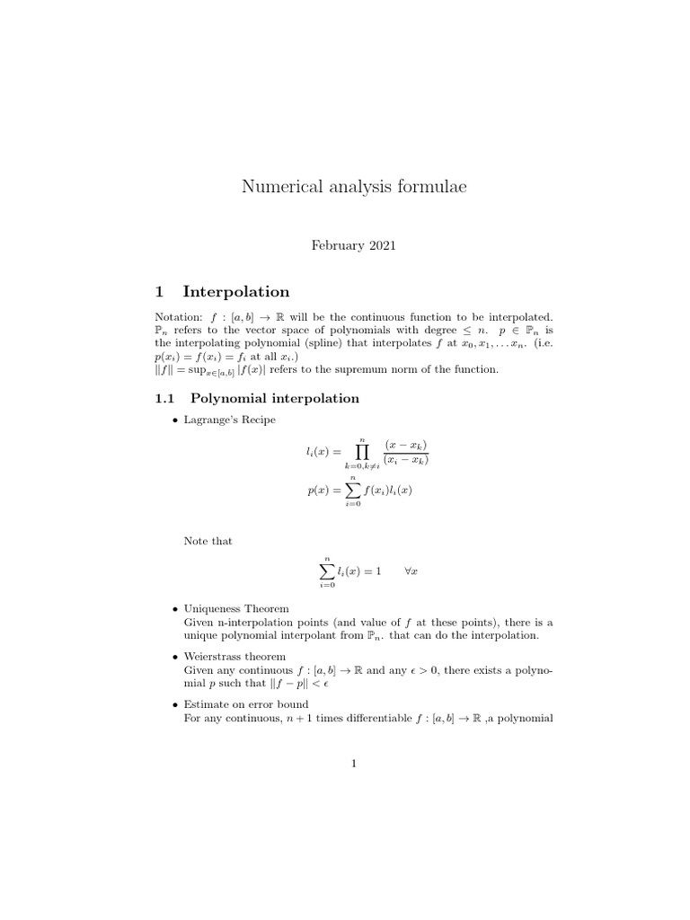 Numerical Analysis Formulae | PDF | Matrix (Mathematics) | Eigenvalues And Eigenvectors