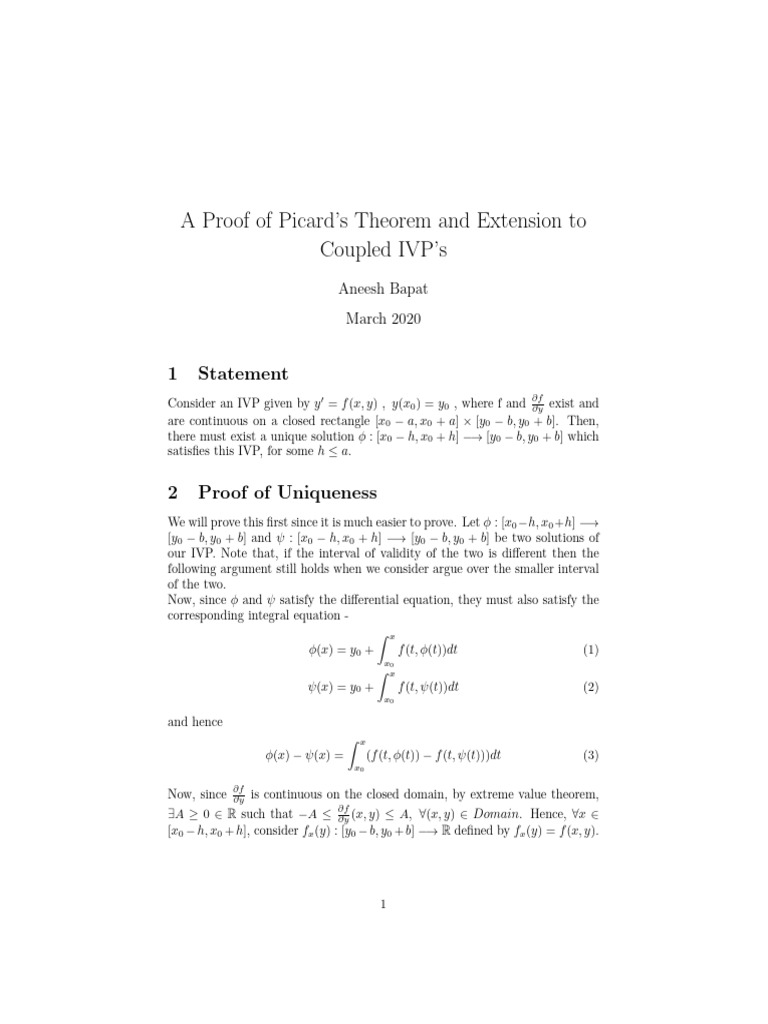 Picard's Theorem - A Proof | PDF | Analysis | Mathematical Relations
