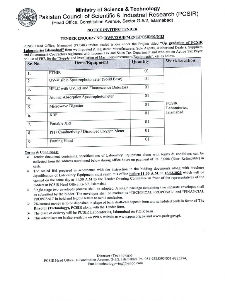 Pcsir Tender | PDF