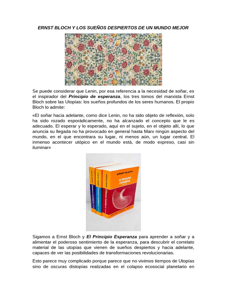 Utopías y Esperanza en Ernst Bloch | PDF | marxismo | Psicoanálisis