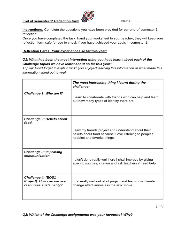 Grade 7 - End of Semester Reflection | PDF | Credibility | Social ...