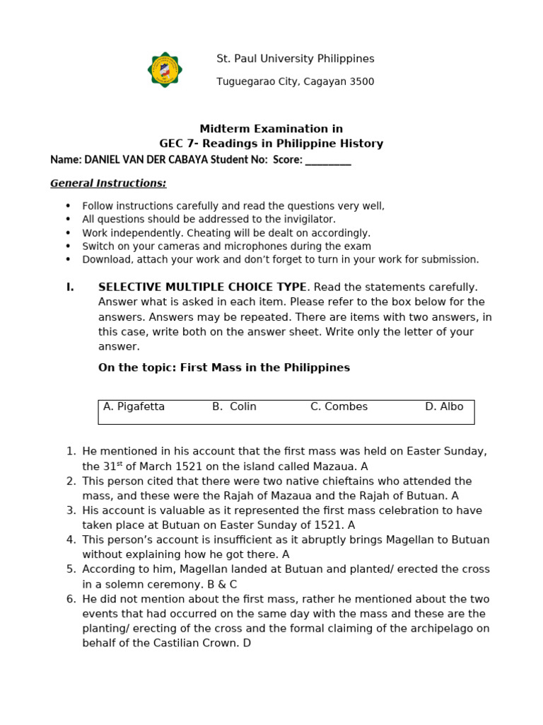 RPH - Midterm Exam January 2021 | PDF | Philippines