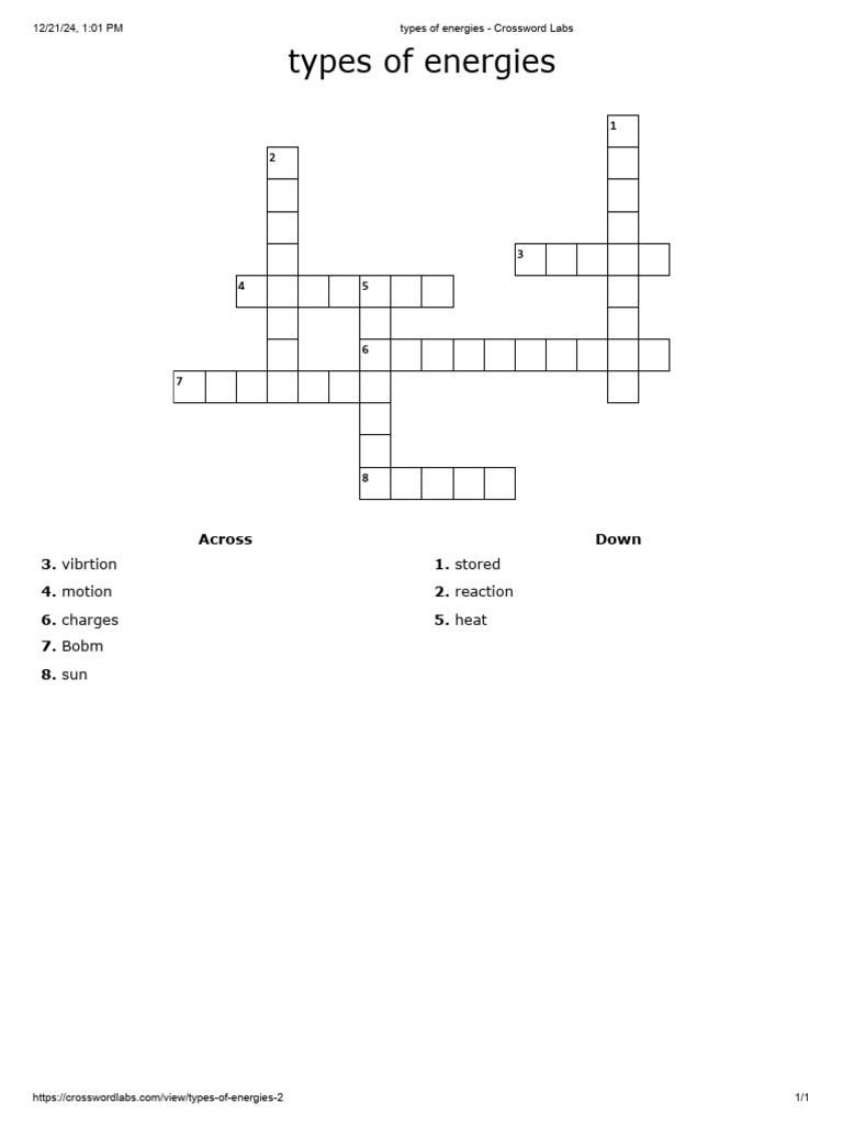 Types of Energies Crossword Puzzle | PDF