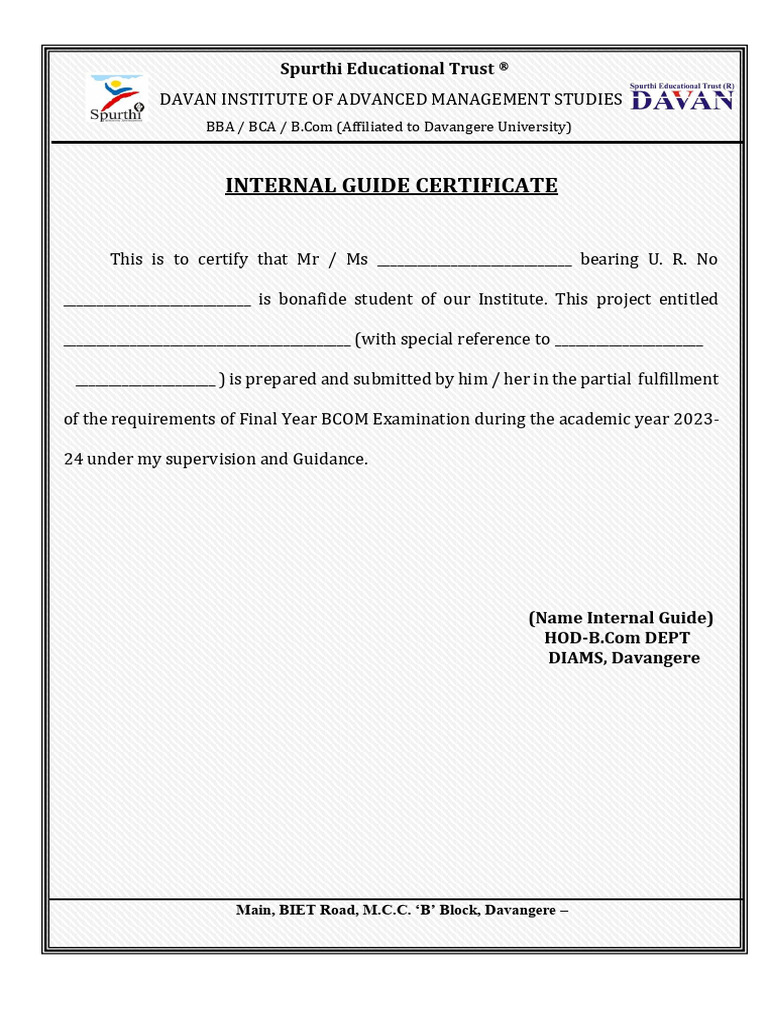 3 BCOM - Project - Internal - Guide - Certificate - 2023-24 | PDF