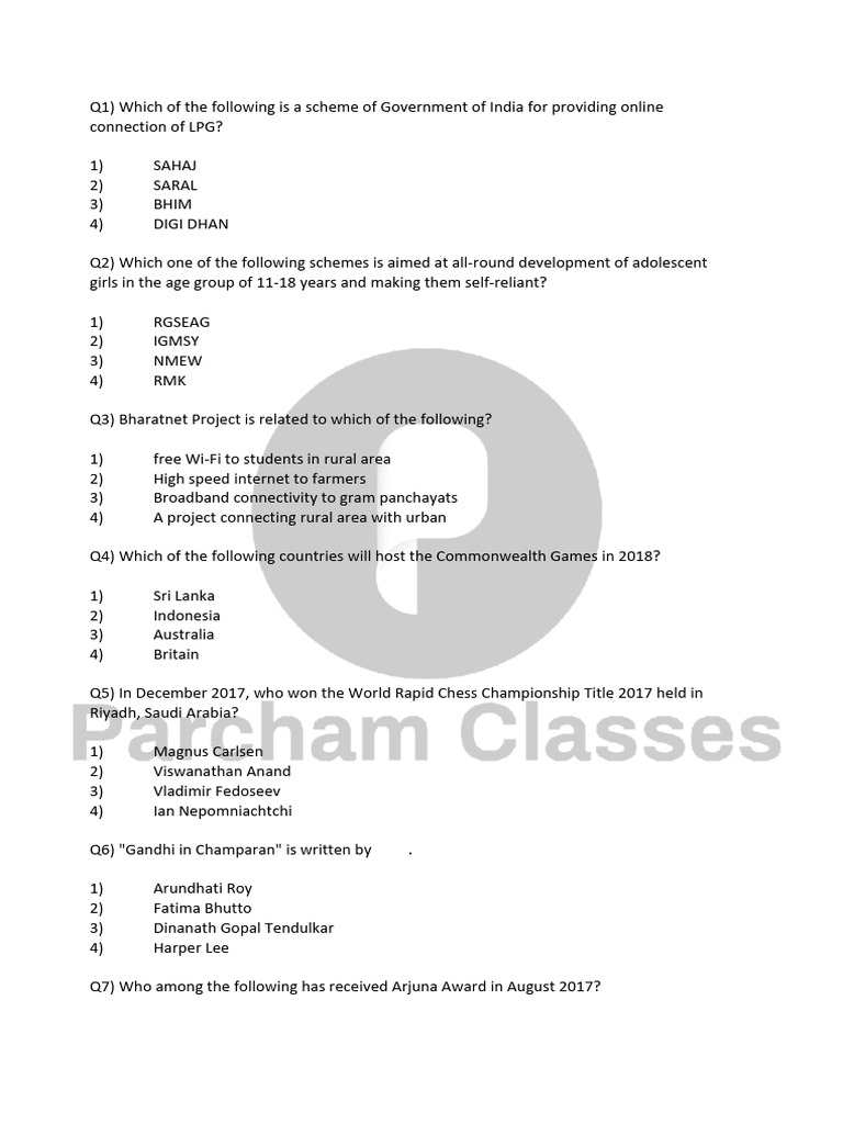 0002. (JE PYQs) (PYQ Bank 2018) Current Affairs PYQs [NA] | PDF