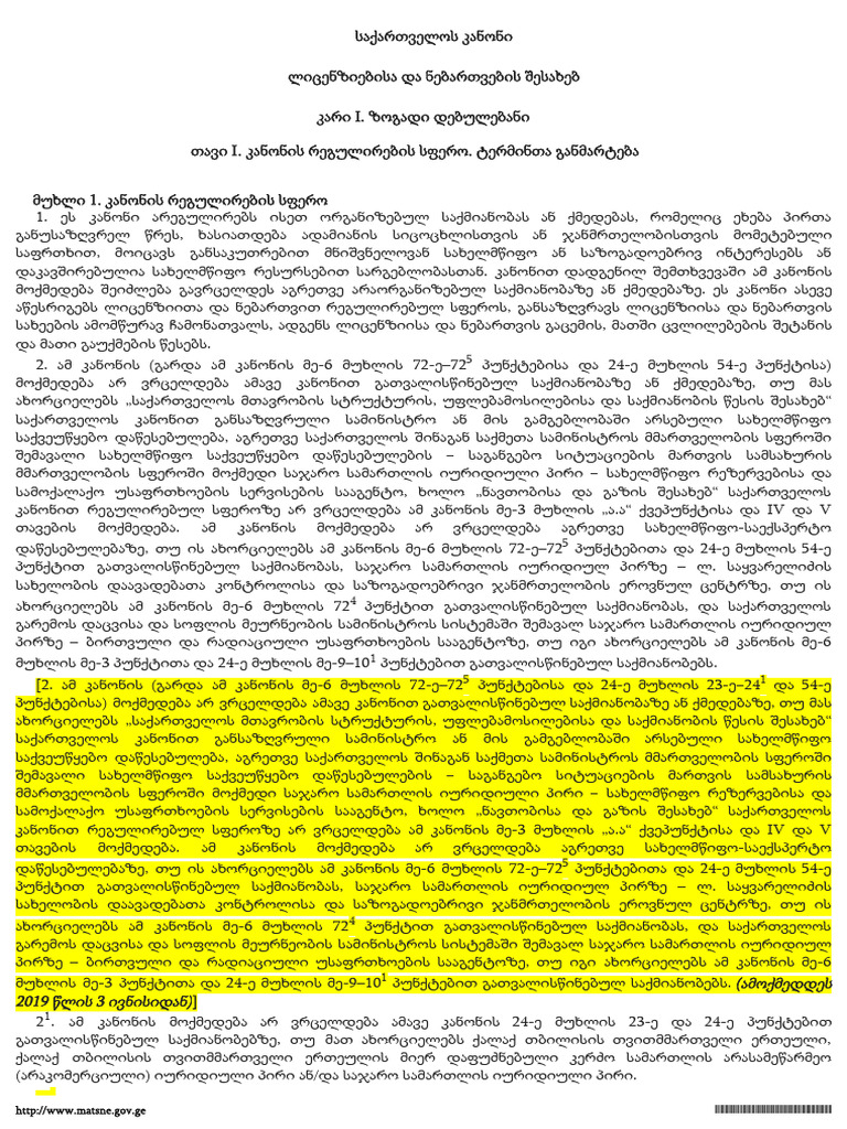 Law of Georgia On Licenses and Permits | PDF