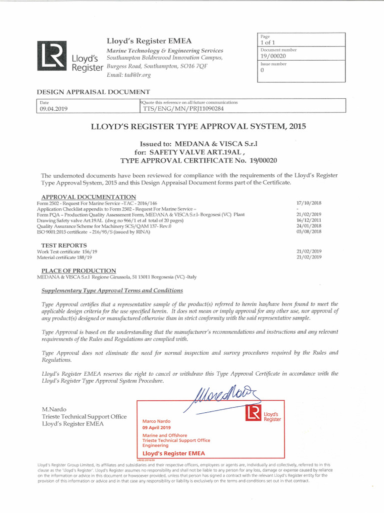 Safety Valve LR Type Approval | PDF