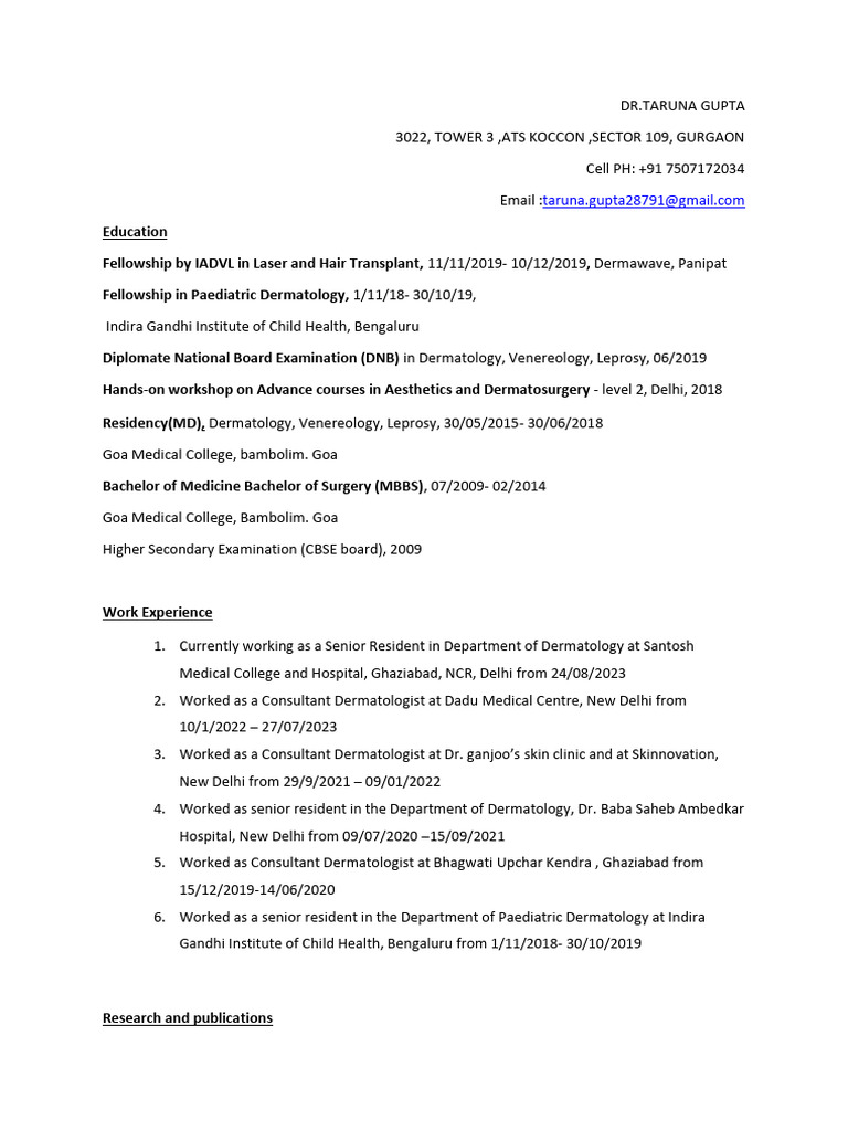Dr. Taruna Gupta: Dermatology Profile | PDF | Dermatology | Medical School