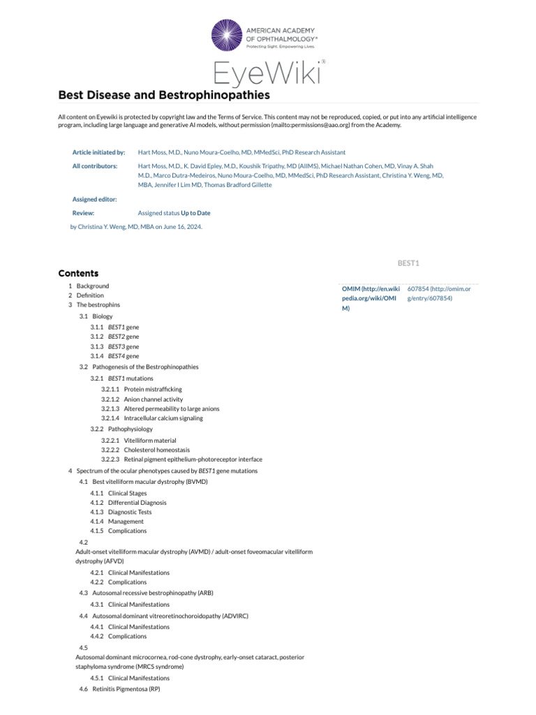 Best Disease and Bestrophinopathies - EyeWiki | PDF | Ophthalmology ...