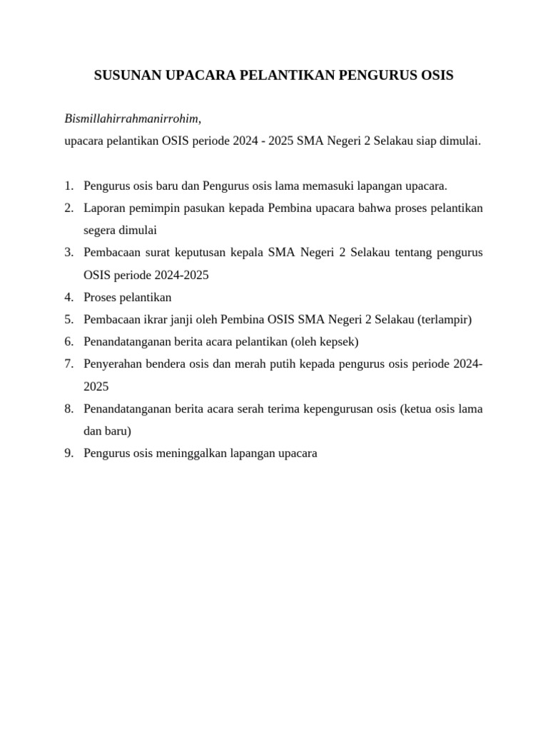 Upacara Pelantikan OSIS 2024-2025 | PDF