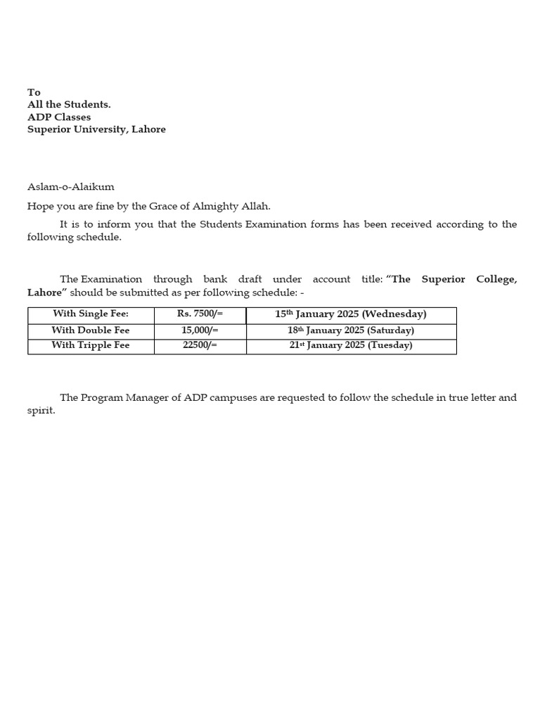 Examination Schedule ADP 2025 | PDF