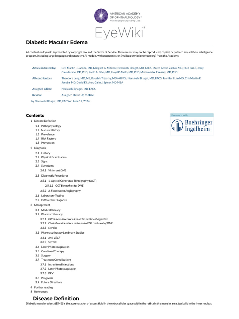 Diabetic Macular Edema - EyeWiki | PDF | Retina | Human Eye