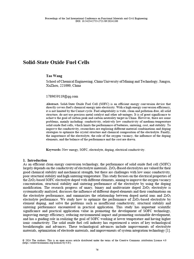 Solid-State Oxide Fuel Cells | PDF | Solid Oxide Fuel Cell | Electrical ...