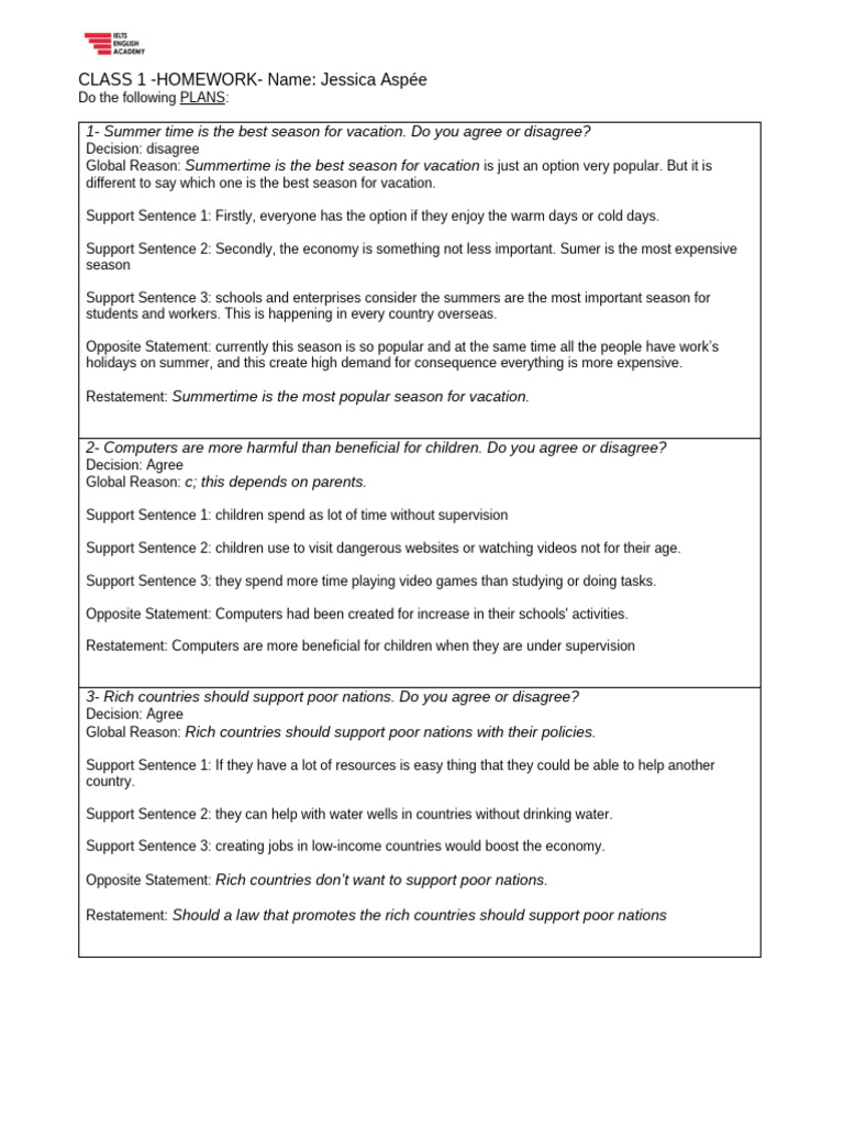 5-CLASS 1 HOMEWORK - Name . | PDF