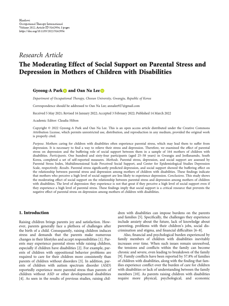 The Moderating Effect of Social Support On Parenta | PDF | Social Support | Psychosocial