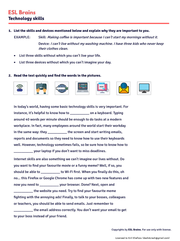 ESL Brains Technology Skills SV 2335 | PDF | Video Games