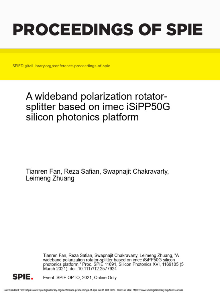 A Wideband Polarization Rotator-Splitter Based On Imec iSiPP50G Silicon ...