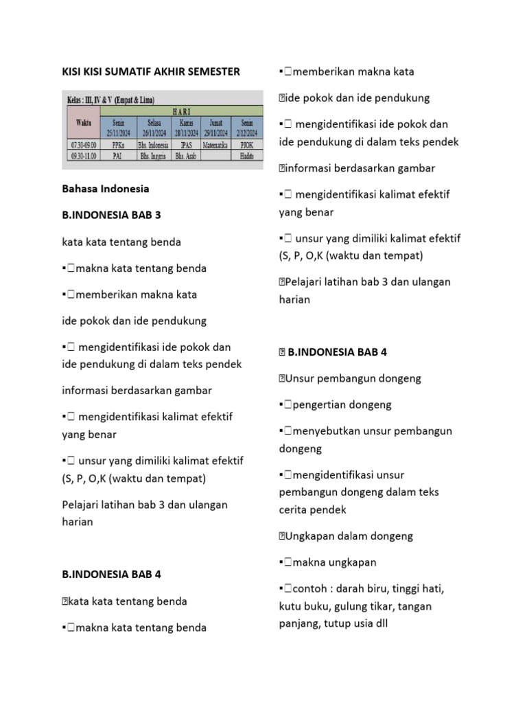 KISI KISI SUMATIF AKHIR SEMESTER | PDF