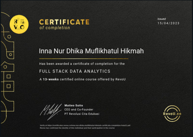 Inna Nur Dhika Muflikhatul Hikmah Certificate Completion Fsda21 | PDF