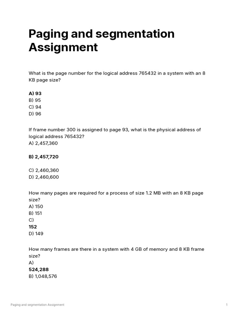 Paging and Segmentation Assignment | PDF