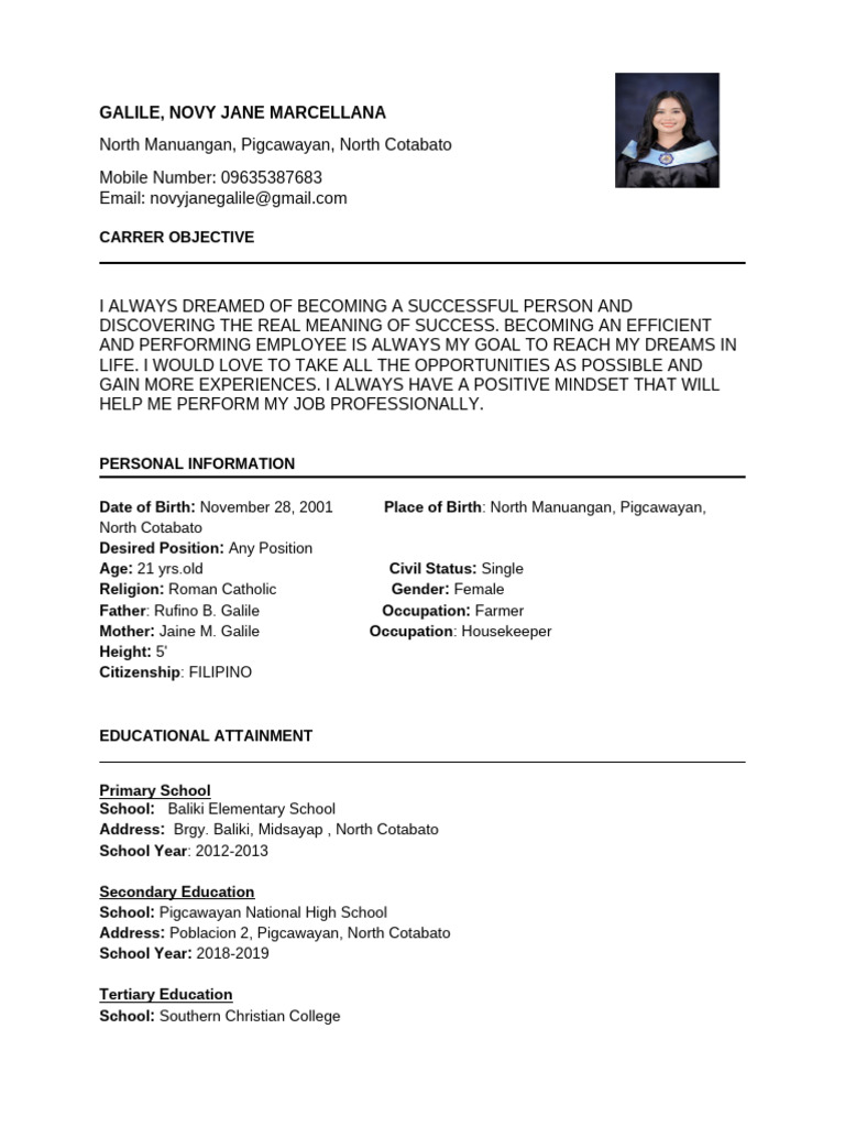 Novy Jane Resume | PDF