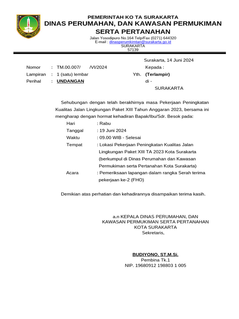 Undangan Pemeriksaan FHO paket | PDF