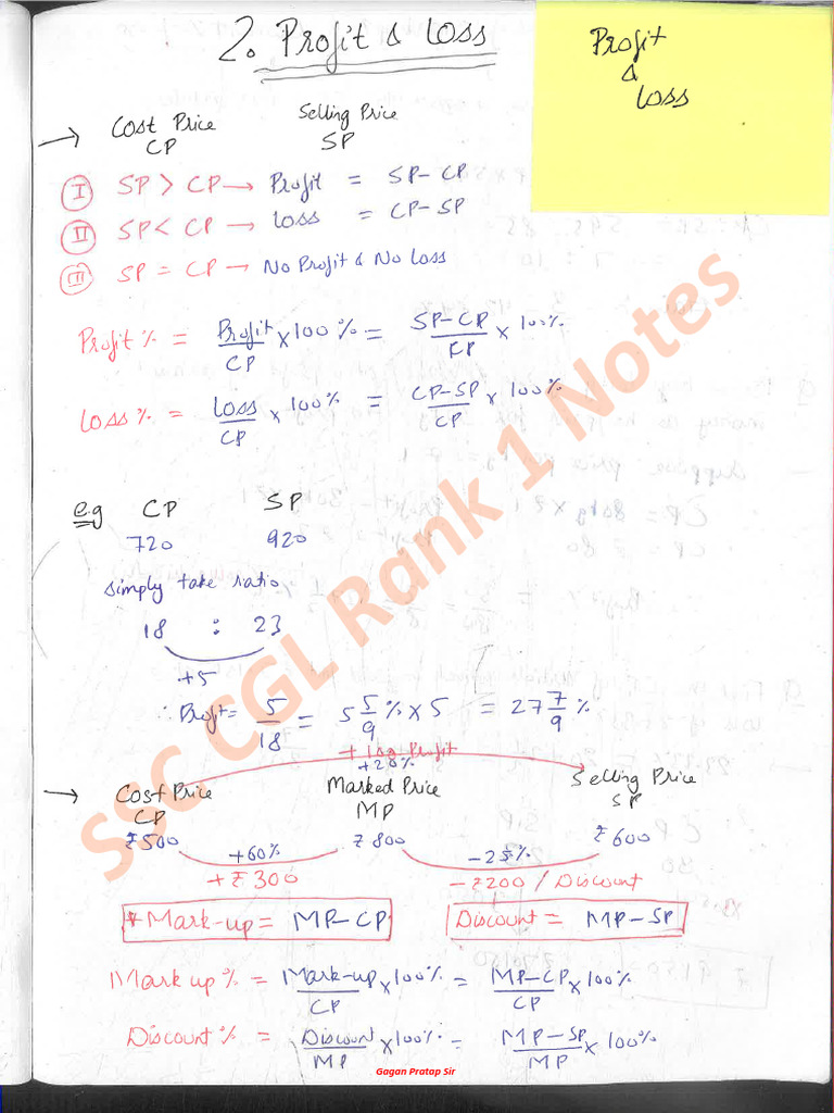 Profit and Loss Notes | PDF