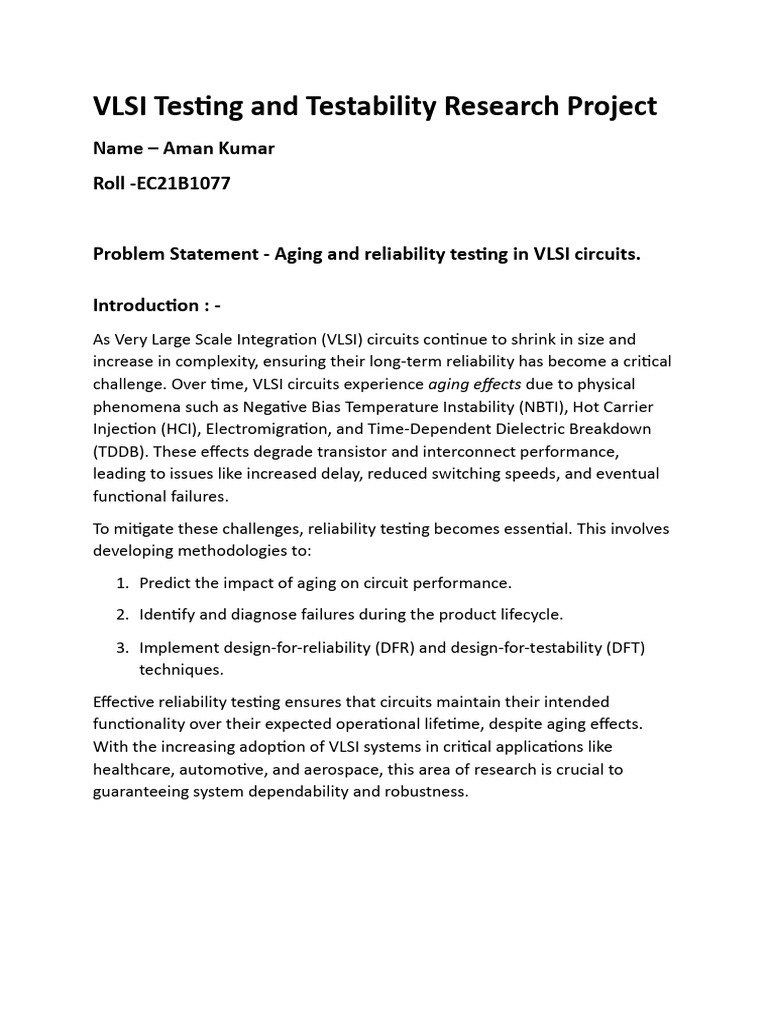 Ec21b1077 Vlsi Project Pdf Reliability Engineering Computer Aided Design