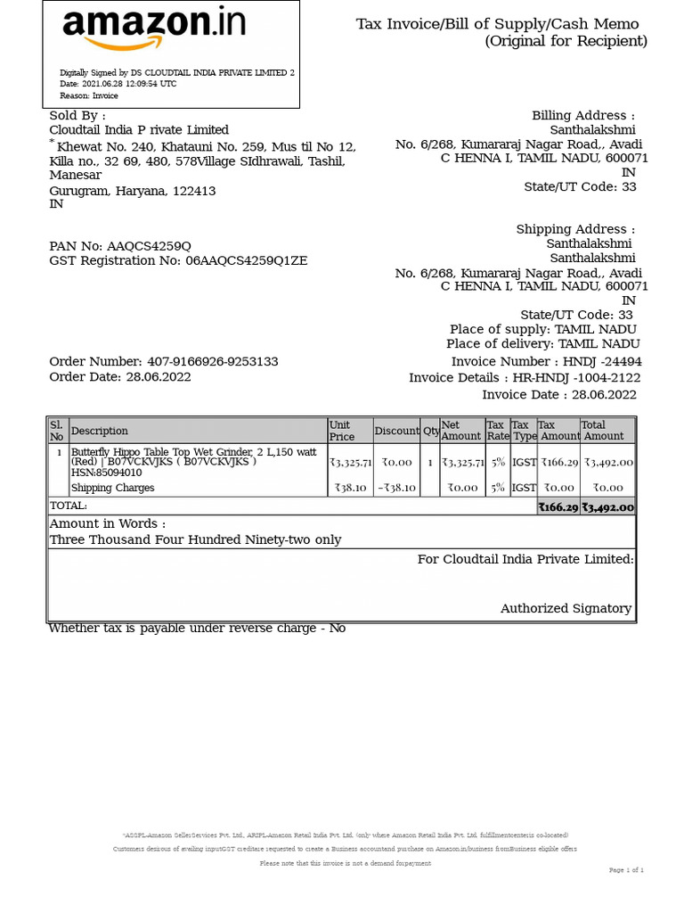 Invoice wet grinder | PDF | Invoice | Public Finance
