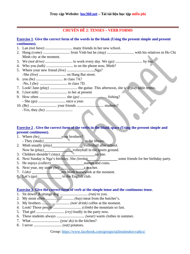 Tenses and Verb Forms Exercises | PDF