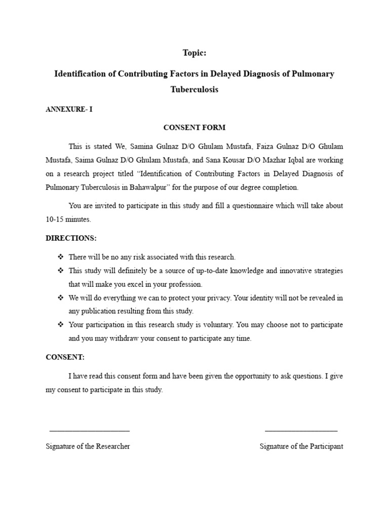 Questionnaire and Consent Form | PDF | Tuberculosis | Diseases And ...