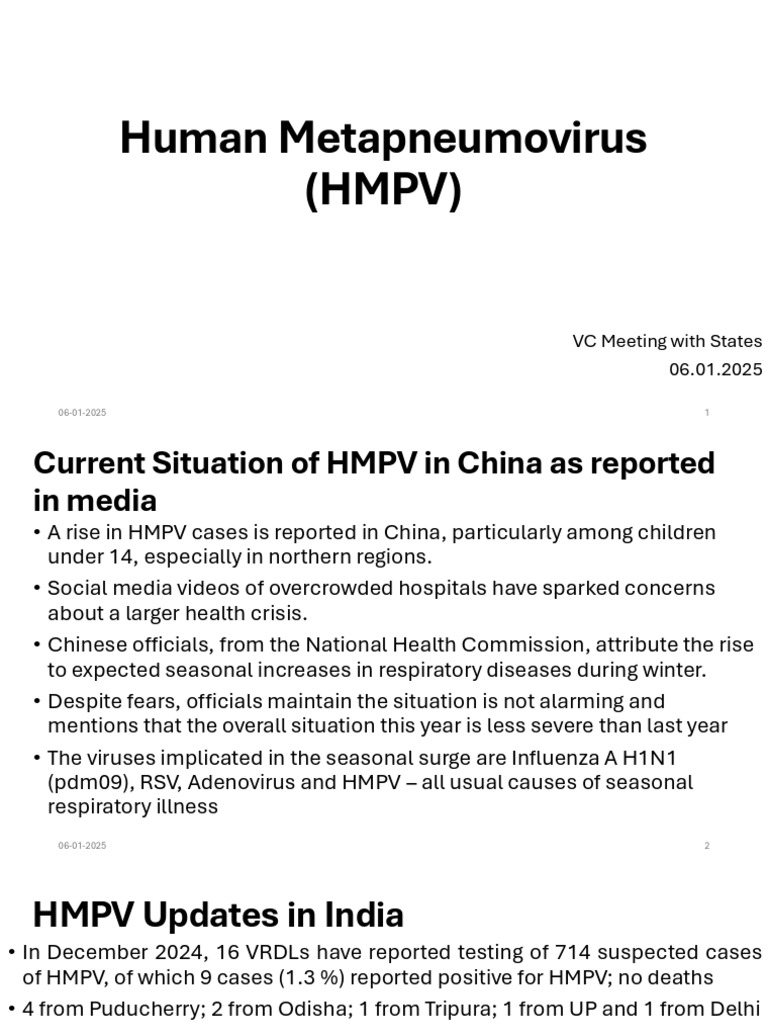 Human Metapneumovirus (HMPV) - 06jan2025 | PDF | Medical Specialties ...