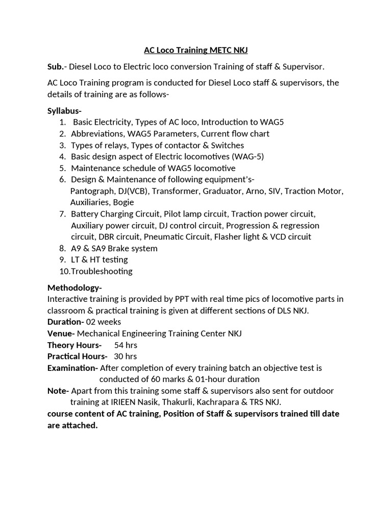 AC Loco Training Overview for Staff | PDF | Locomotives | Rail Transport