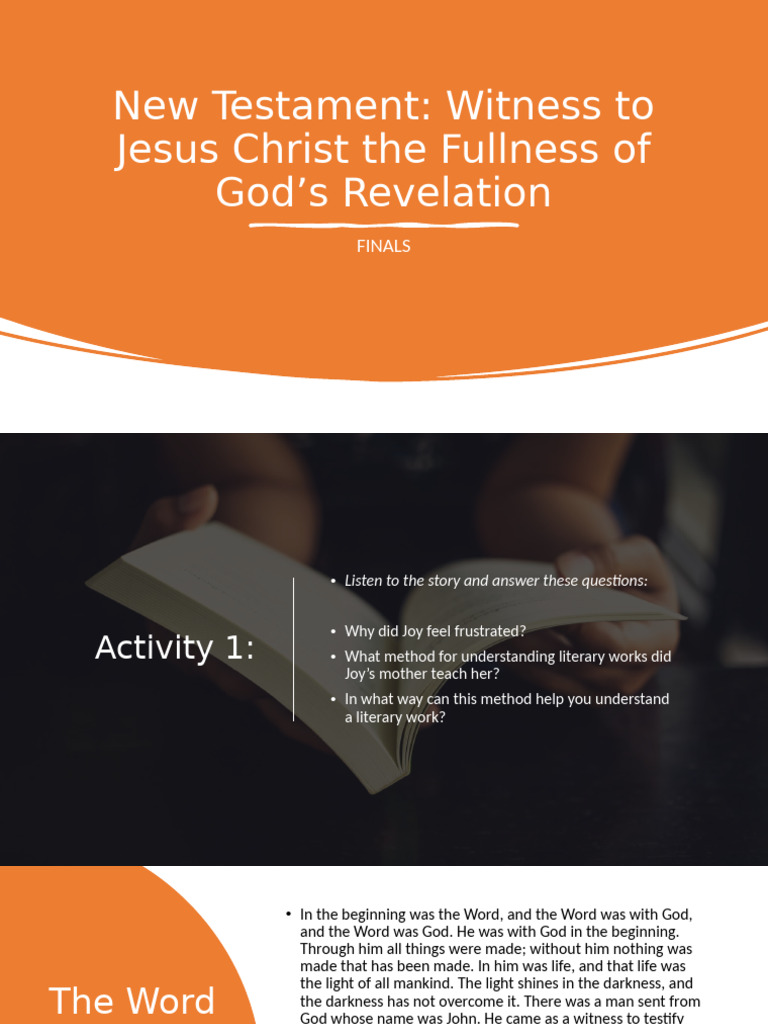 FINALS - Lesson 1 New Testament | PDF | Beatitudes | Logos (Christianity)