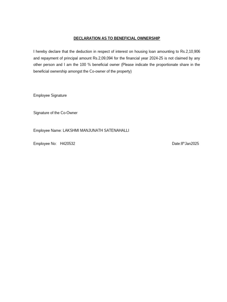 Self Declaration For Housing Loan Under Joint Name | PDF