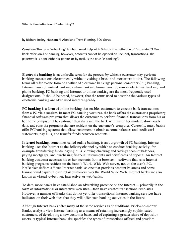 What Is The Definition Of E Banking Pdf Online Banking Banks