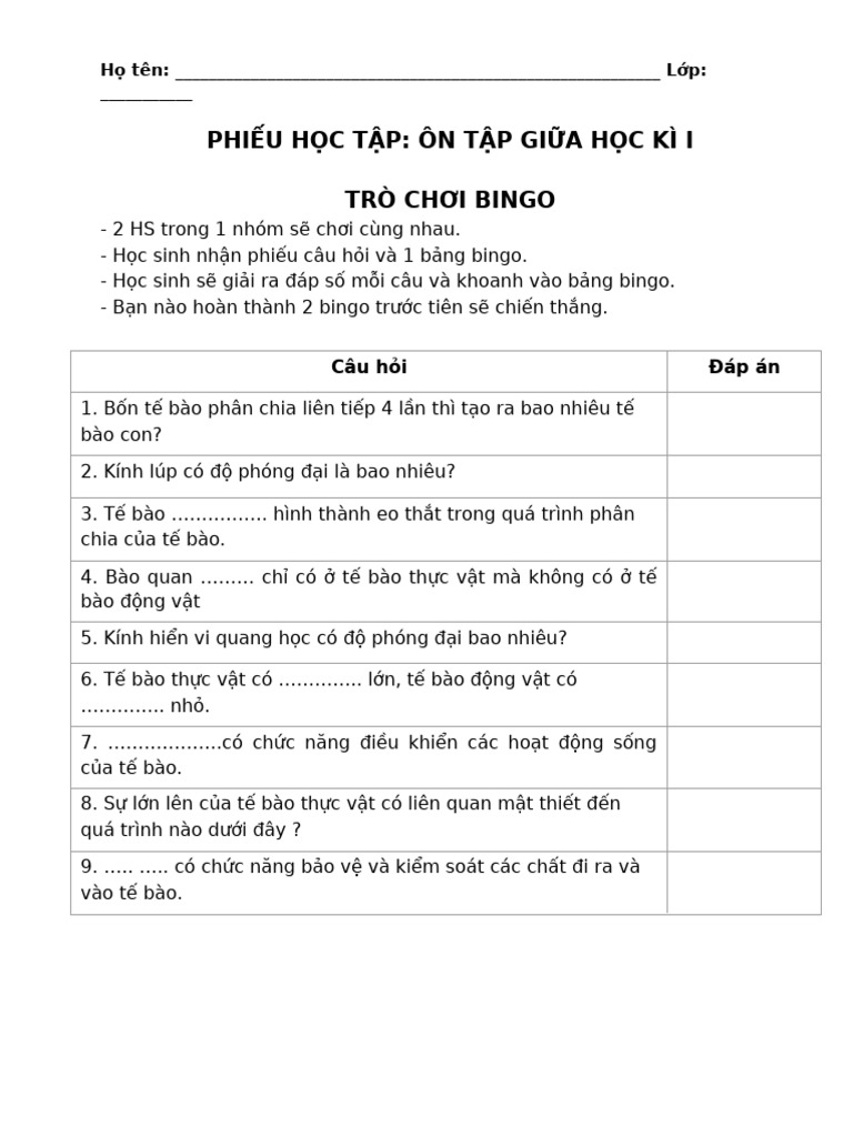 Bingo Ôn Tập GHKI | PDF