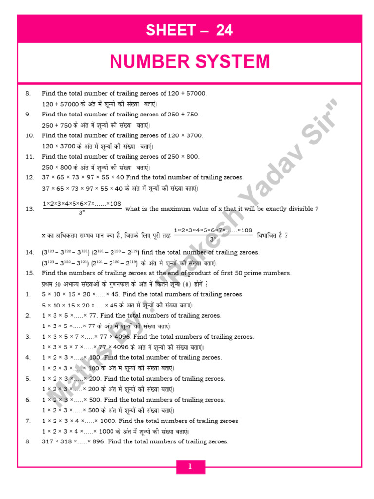 Number System Sheet - 24 | PDF | Mathematics | Numbers