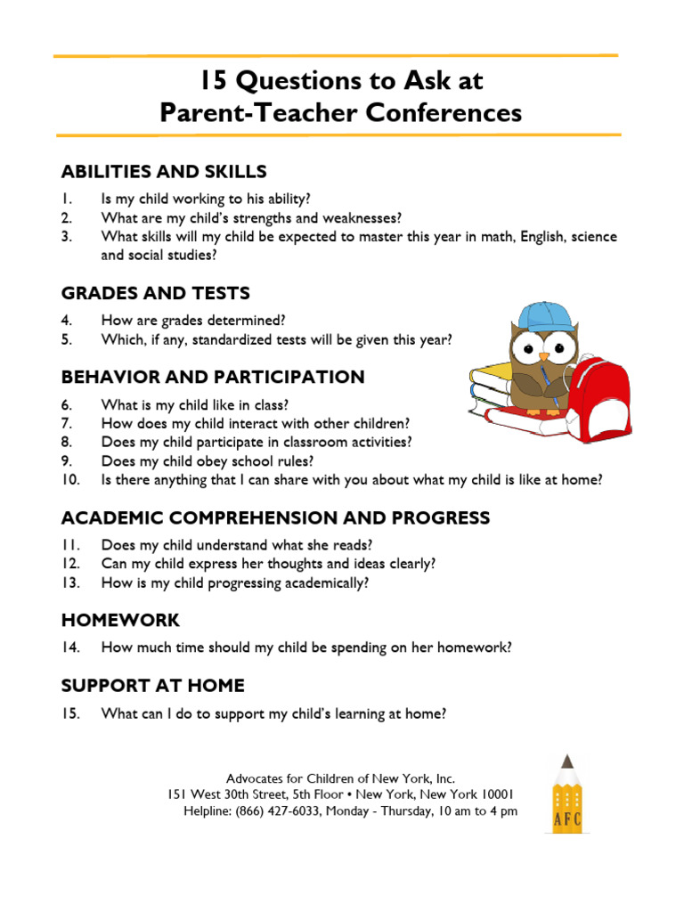 Essential Questions for Parent-Teacher Meetings | PDF | Teachers | Homework