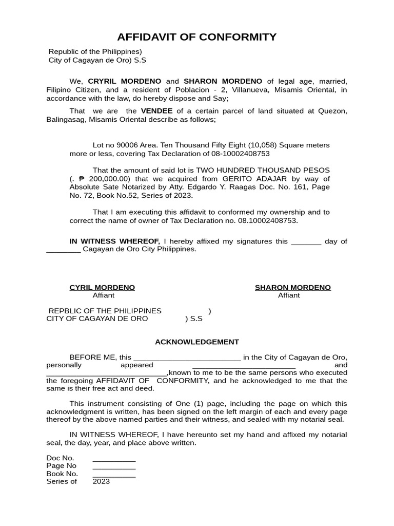 Affidavit of Comformity | PDF