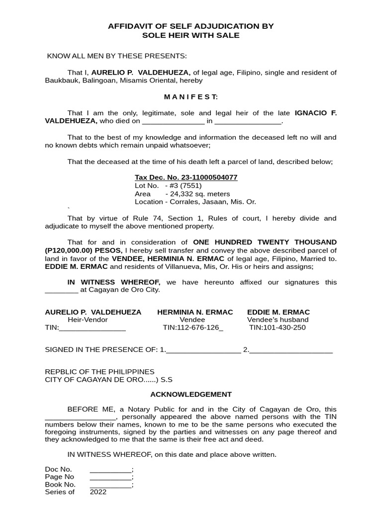 AFFIDAVIT OF SELF ADJUDICATION BY | PDF