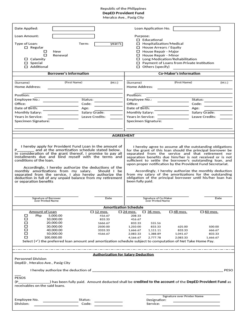 Provident New Loan Form Copy | PDF | Loans | Salary
