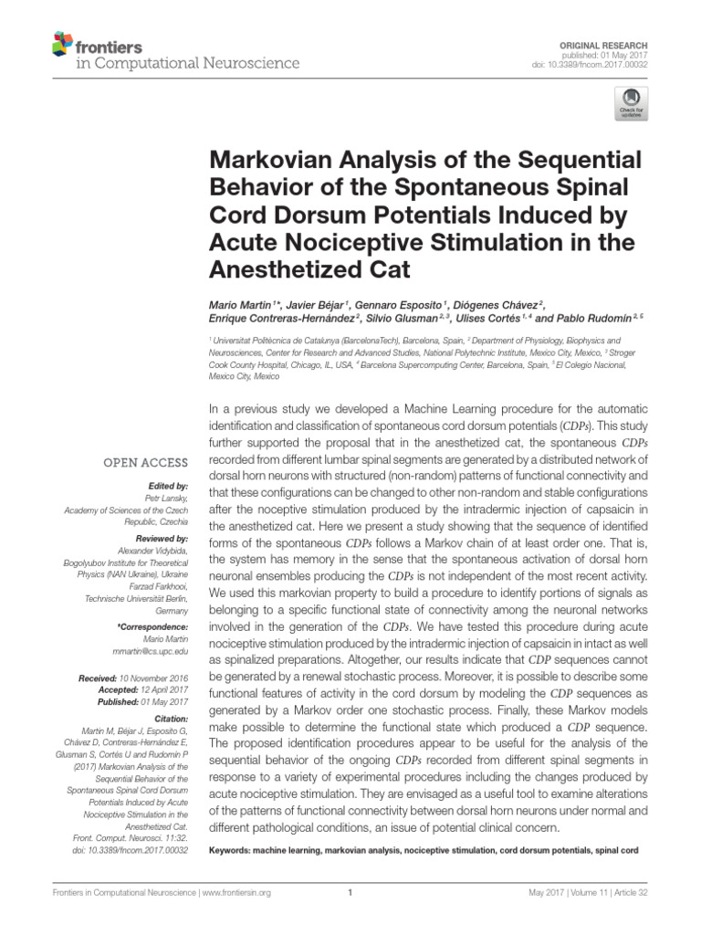 Markovian Analysis of The Sequential Behavior of The Spontaneous | PDF | Markov Chain | P Value